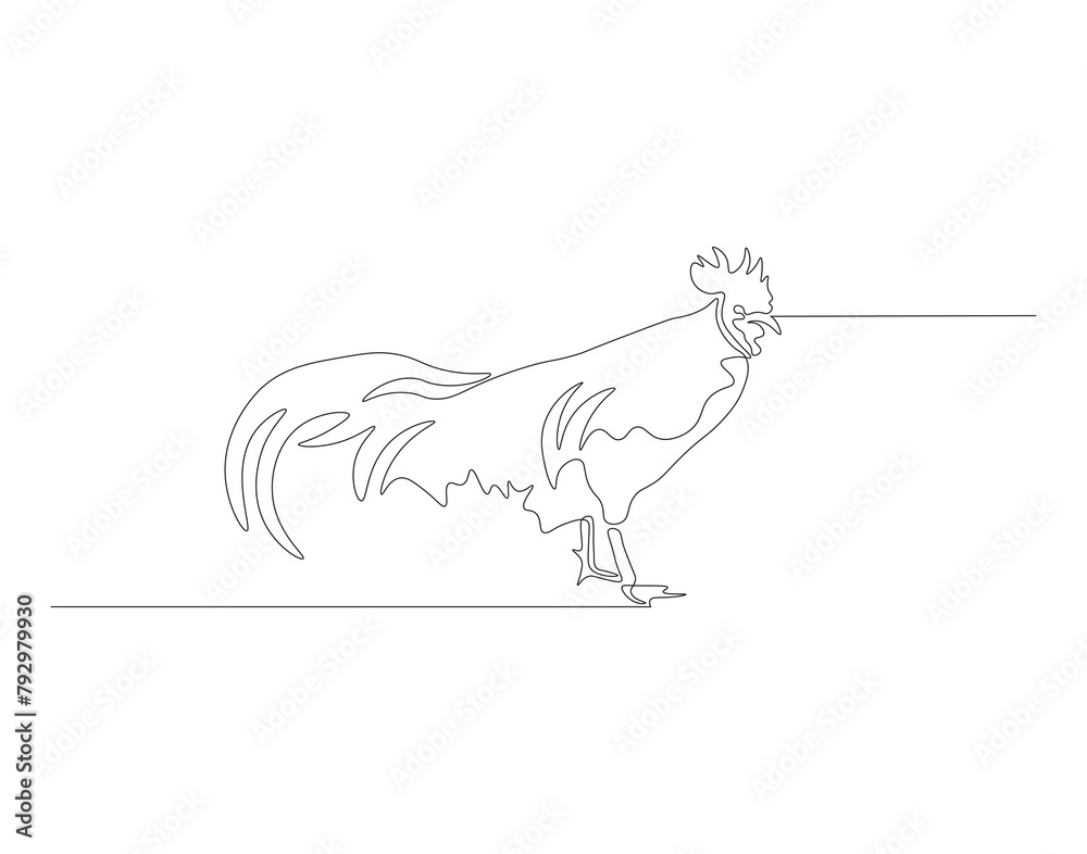 Continuous line drawing of rooster chicken. One line of rooster chicken ...