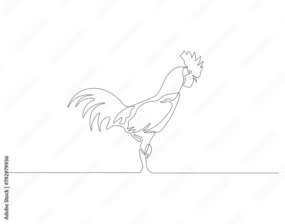 Continuous line drawing of rooster chicken. One line of rooster chicken ...