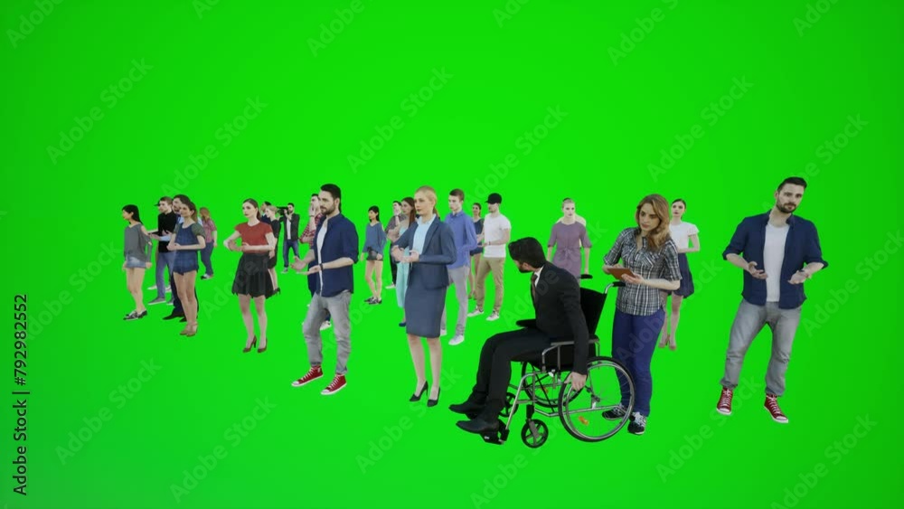 3D side view animation of standing crowd of people for interior and ...
