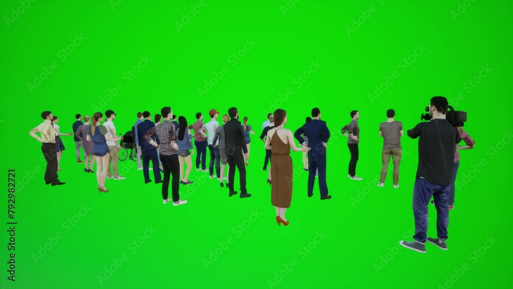 3D animation of the front view of people's protests in Europe standing ...