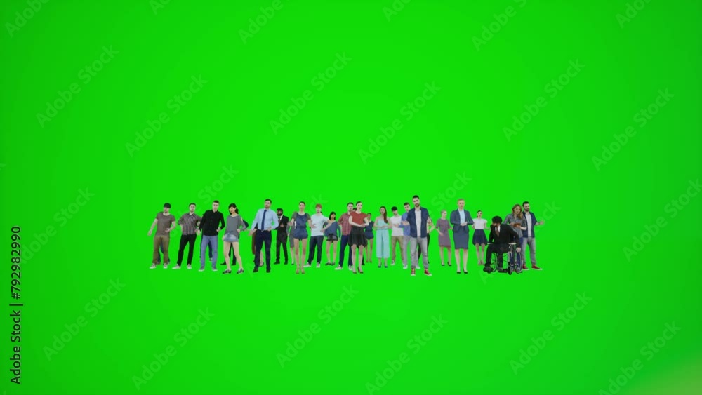 3D animation of the back view of a crowd of people in Europe standing ...