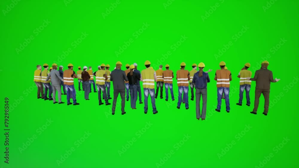 3D animation of workers protesting in front of a building in London ...