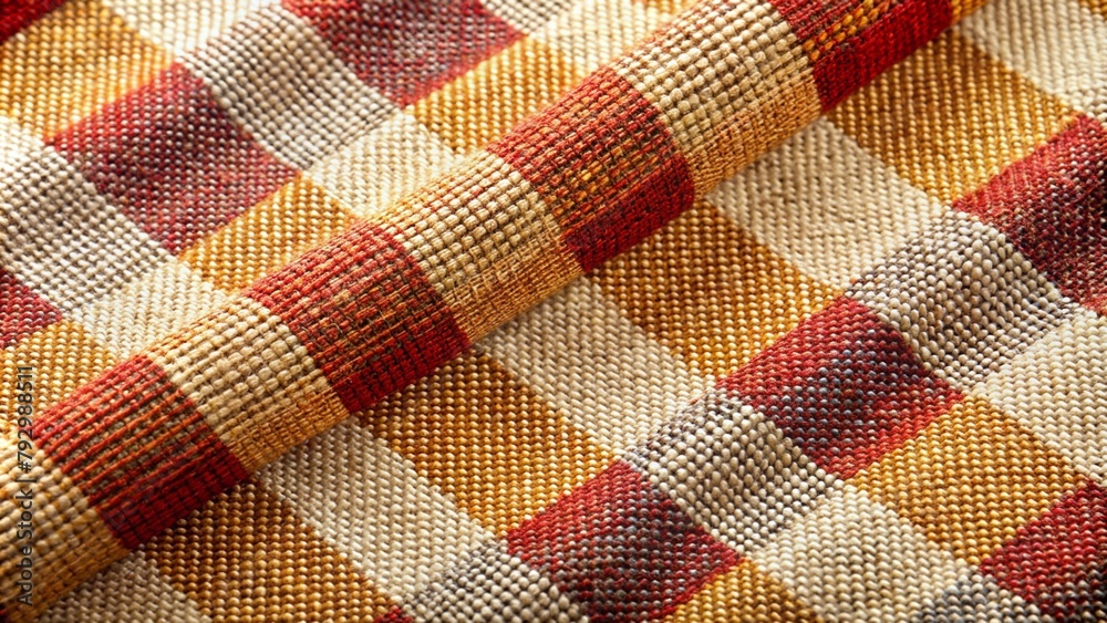 Close-up plaid fabric pattern and texture, textile background. Gingham ...