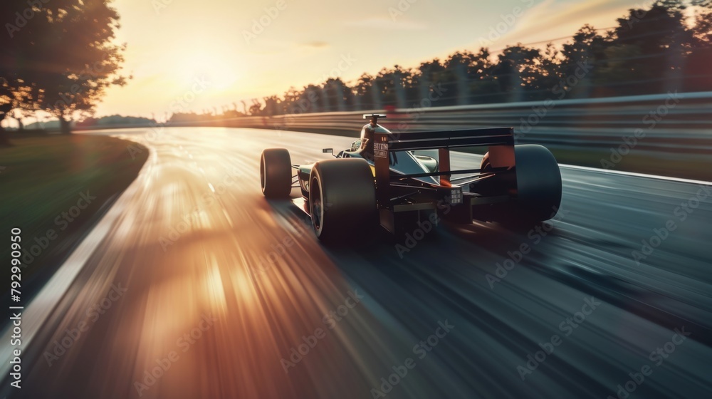 Dynamic shot of a Formula 1 car speeding down a straightaway at ...