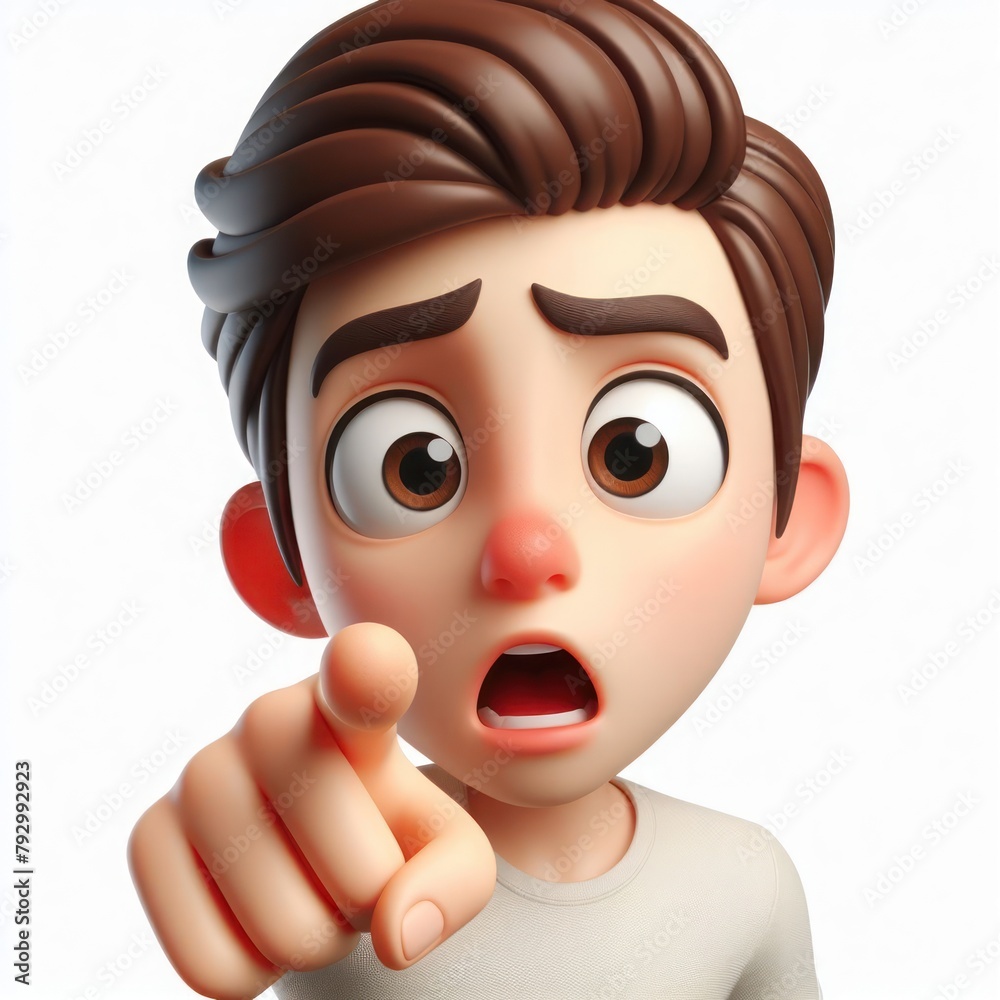 Surprised shocked scared 3D cartoon character man showing pointing ...