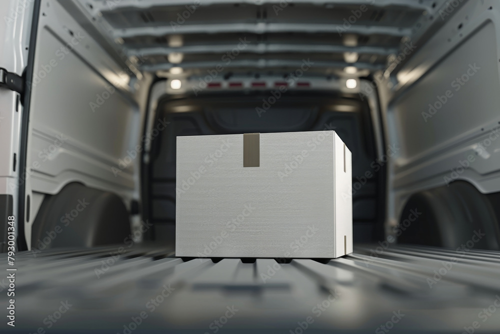 White cardboard box in an empty cargo van, shipment Stock Photo | Adobe ...