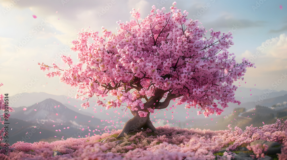 cherry blossom tree in bloom in spring, with pink flowers spreading ...