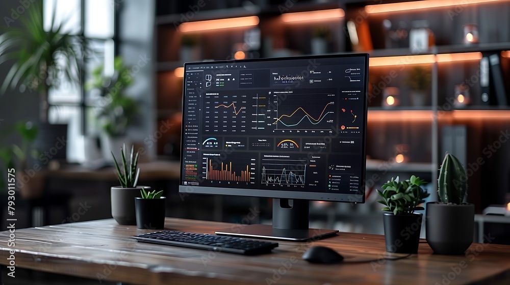 Create a high-resolution image of a sleek PC monitor on a stylish ...