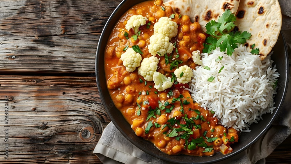 Indian Vegetarian Thali featuring Dal, Cauliflower Curry, Roti, and ...