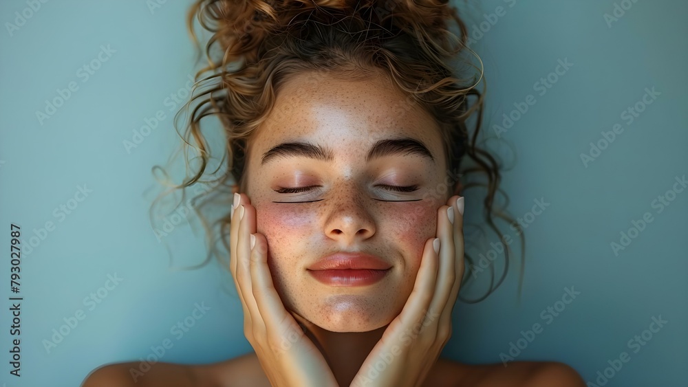 Person holding face with visible sinus pressure marks and congestion ...