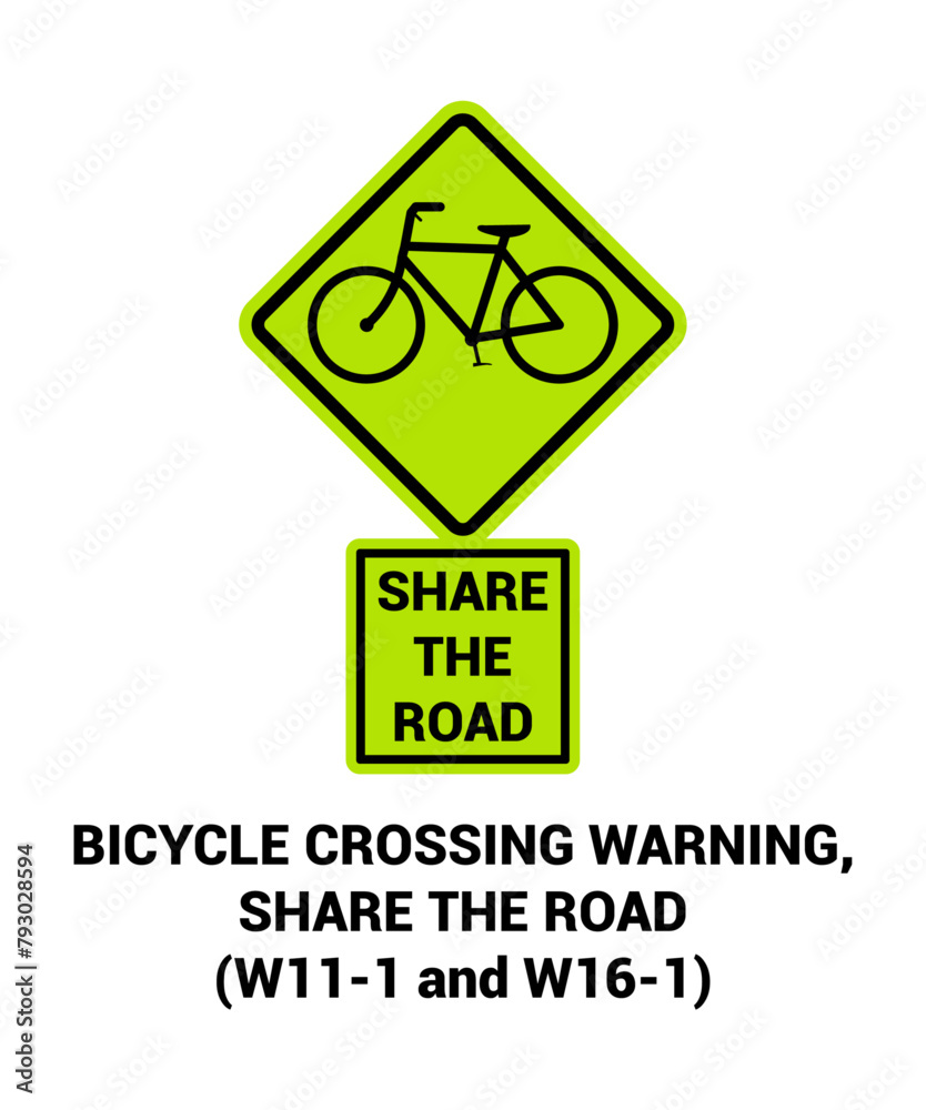 BICYCLE CROSSING WARNING SHARE THE ROAD SIGN , Pedestrian and Bicycle ...