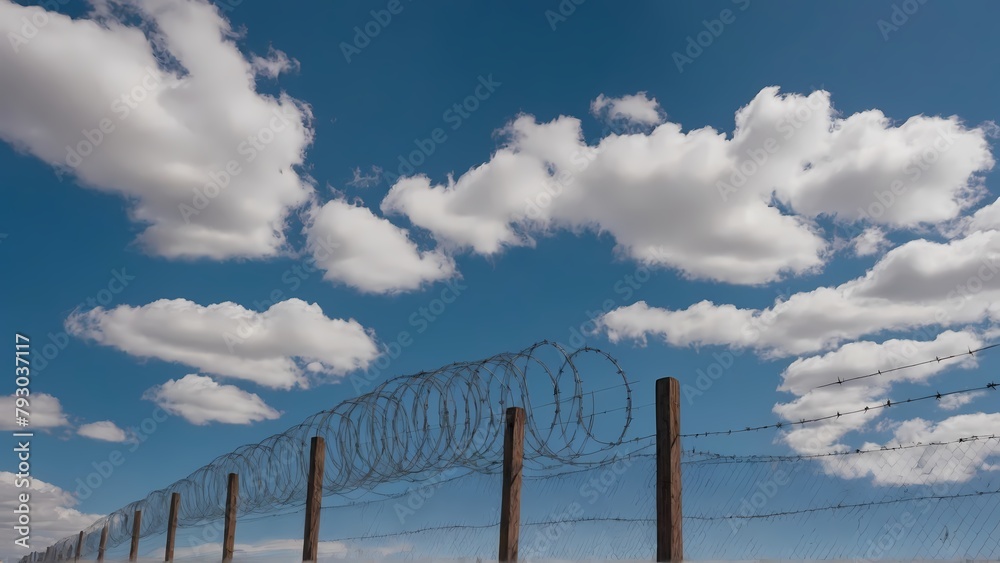 Perspective view of an iron fence with barbed wire, Generative AI ...