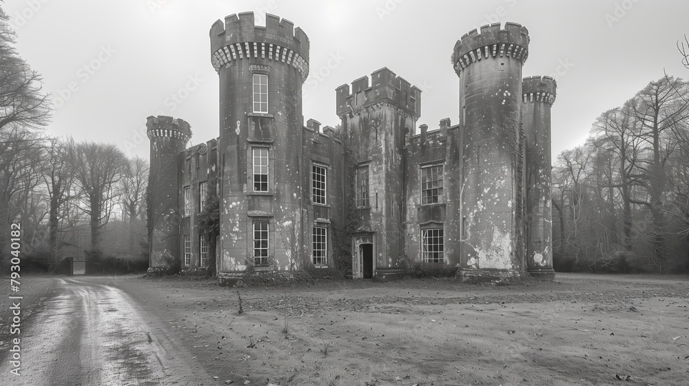 Majestic abandoned castle in monochrome: eerie black and white photo of ...