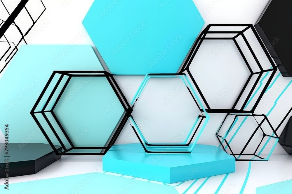 Blue hexagonal abstract background. Geometric simple objects. Hexagonal ...