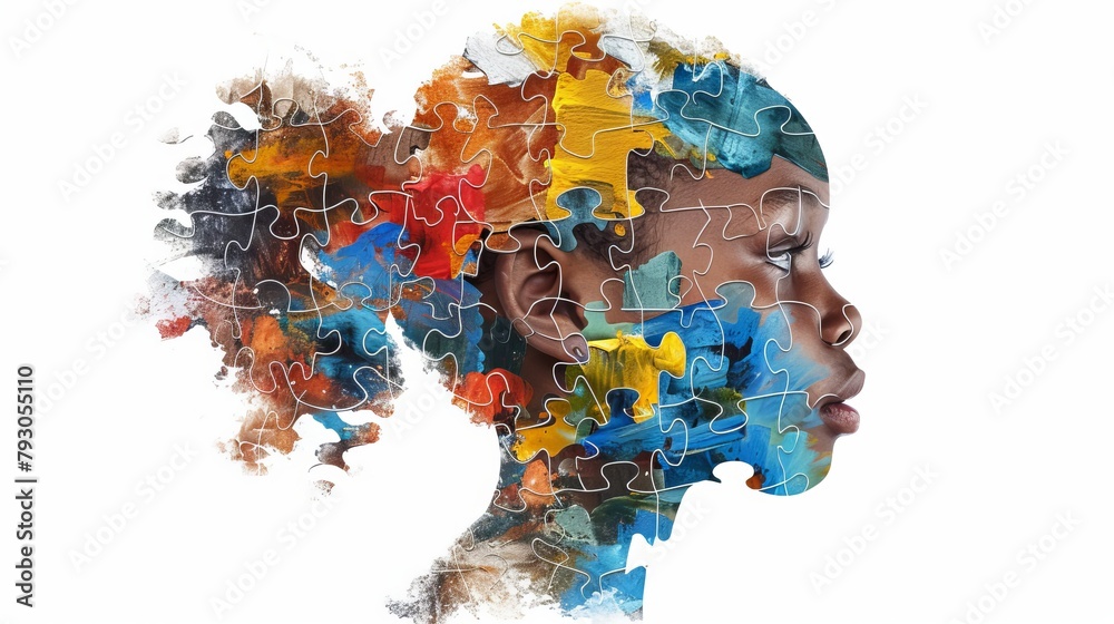 ADHD, attention deficit hyperactivity disorder, autism. Head of a black ...