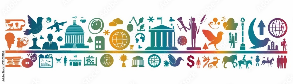 Various symbols and icons representing different aspects of freedom of ...