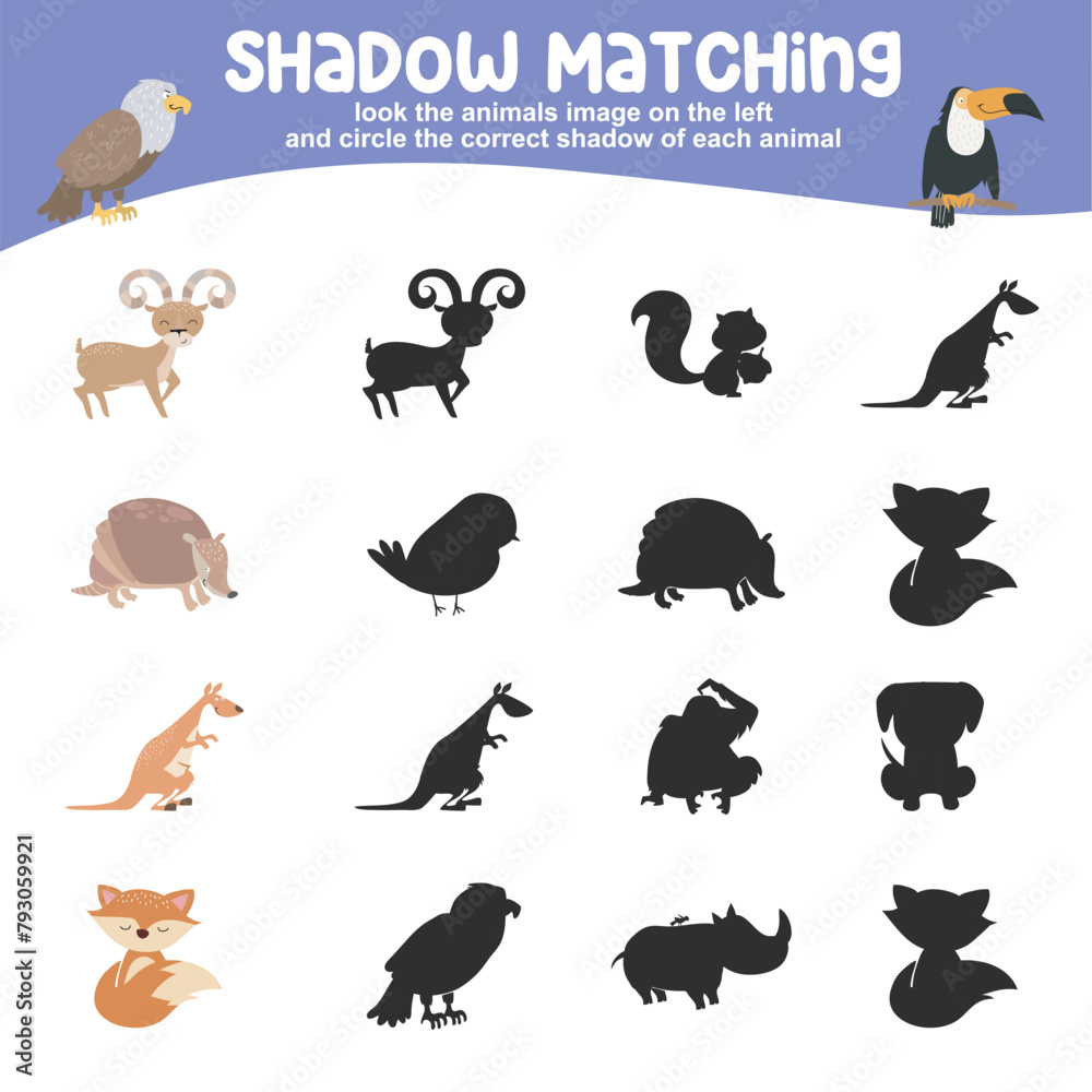 Look the image on the left and circle the correct shadow of each image ...