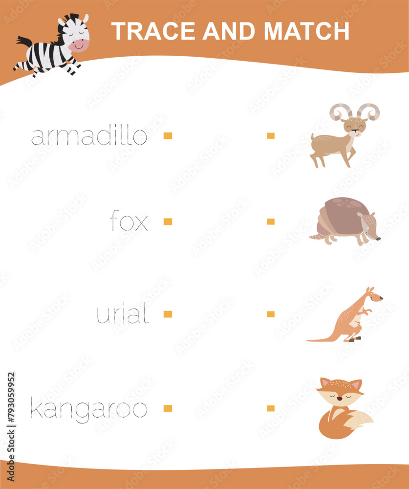 Trace and matching words with images. Educational printable worksheet ...