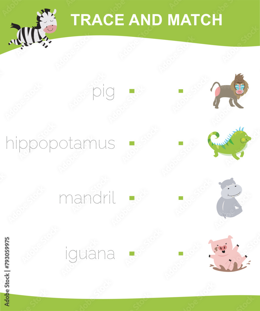Trace and matching words with images. Educational printable worksheet ...