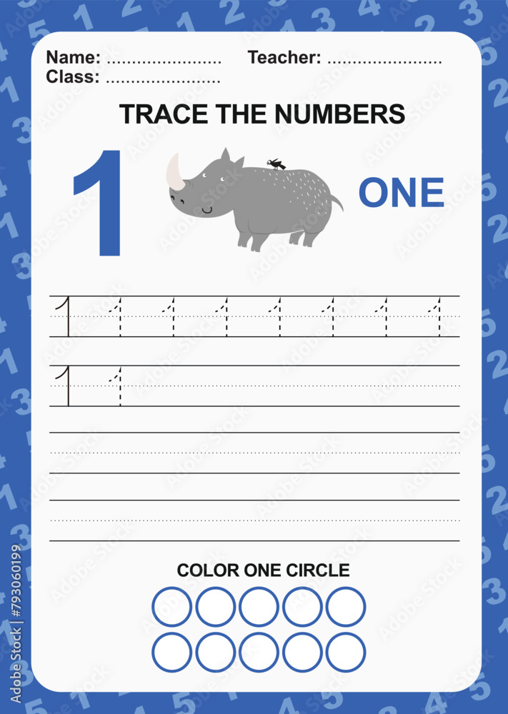 Trace and write number for children. Exercise for children to recognize ...