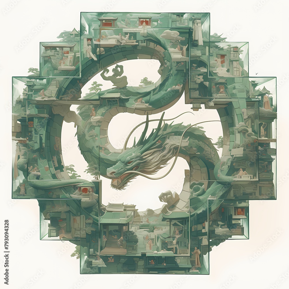 Elegant Chinese Art: A Vivid Jade Dragon Sculpture in a Magical ...