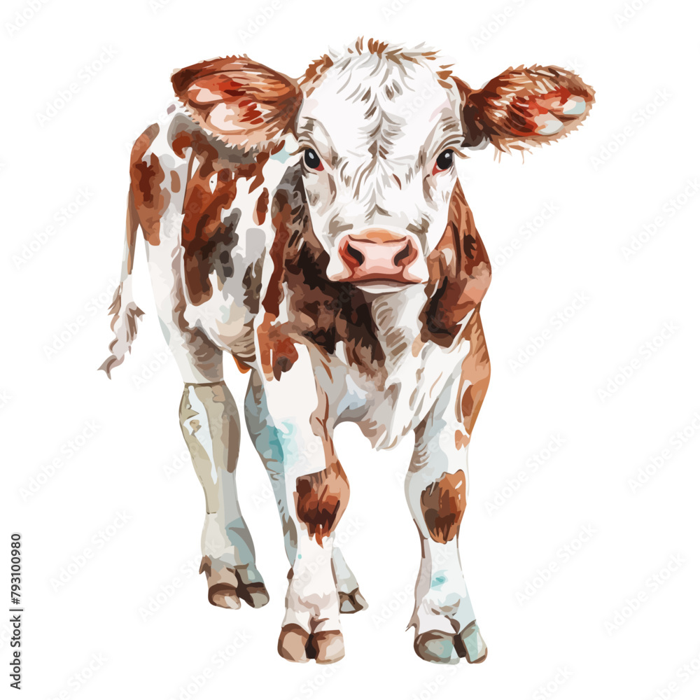 Watercolor clipart vector of a calf (cow), isolated on a white ...