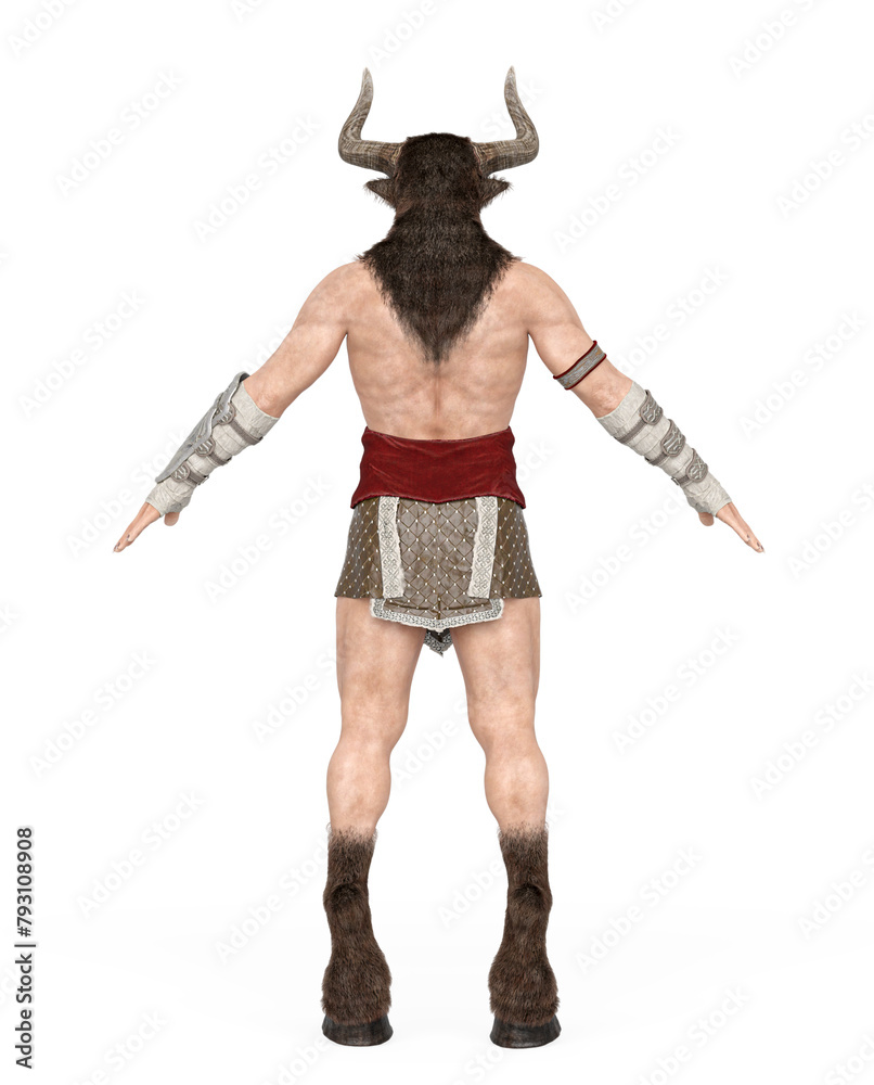 minotaur in a pose on white background rear view Stock Illustration ...