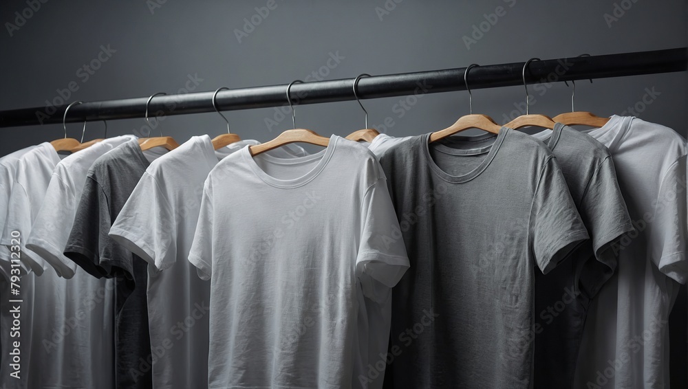 Mockup of White t-shirts and without design with copy space on gray ...