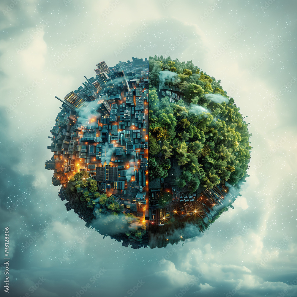 Global Sustainability, development. Planet Earth. Industrial vs Nature ...