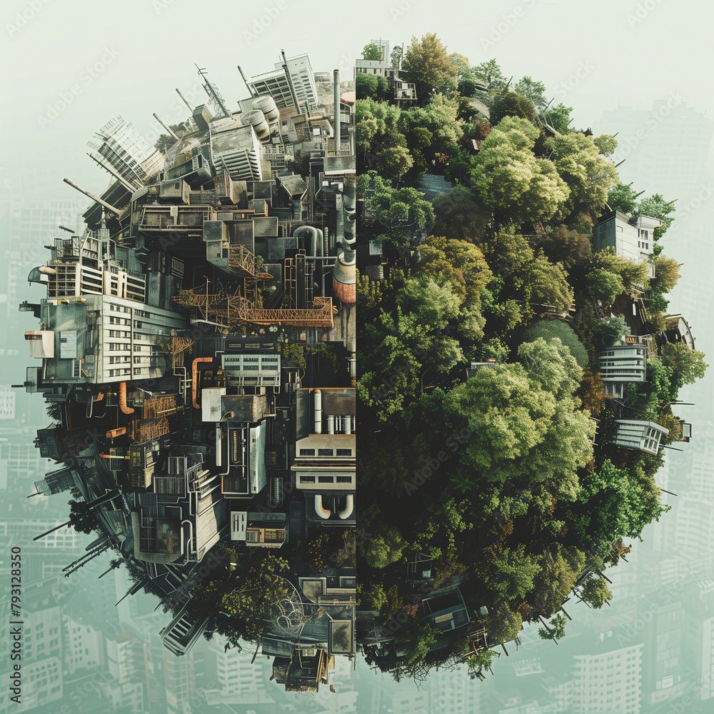 Global Sustainability, development. Planet Earth. Industrial vs Nature ...