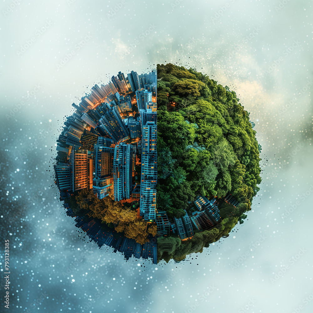 Global Sustainability, development. Planet Earth. Industrial vs Nature ...