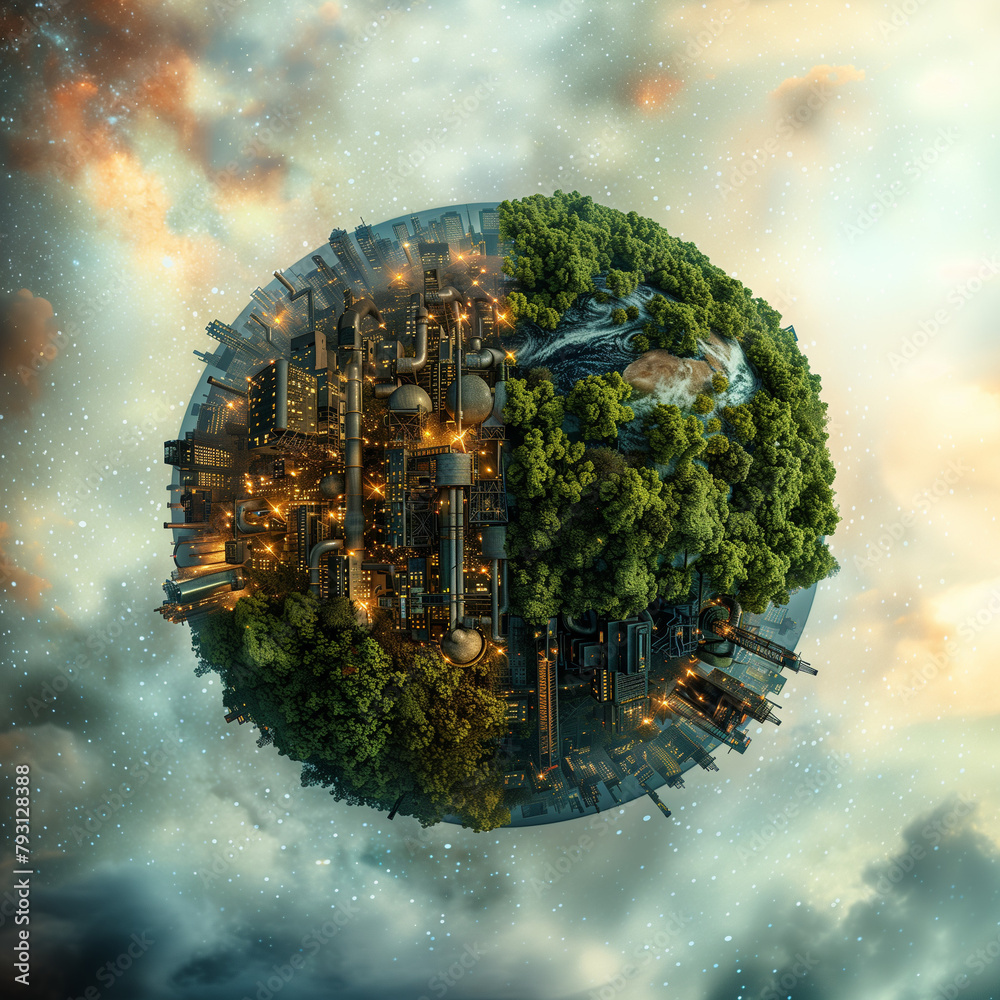 Global Sustainability, development. Planet Earth. Industrial vs Nature ...