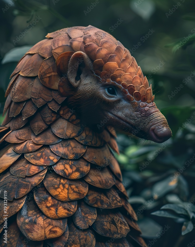 Close-up of a pangolin in side view revealing the animal's distinct ...
