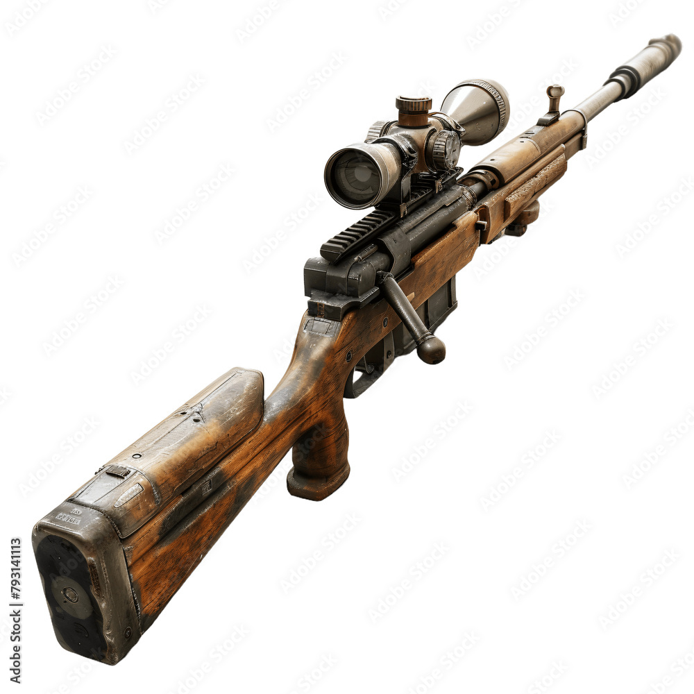 Vintage Sniper Rifle with Scope Isolated on White Background, png ...
