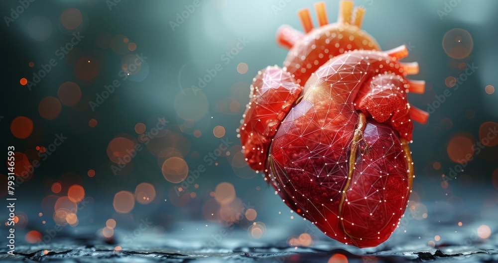 ภาพประกอบสต็อก Heart Internal Organ Triangle Low Poly. Connected dots ...