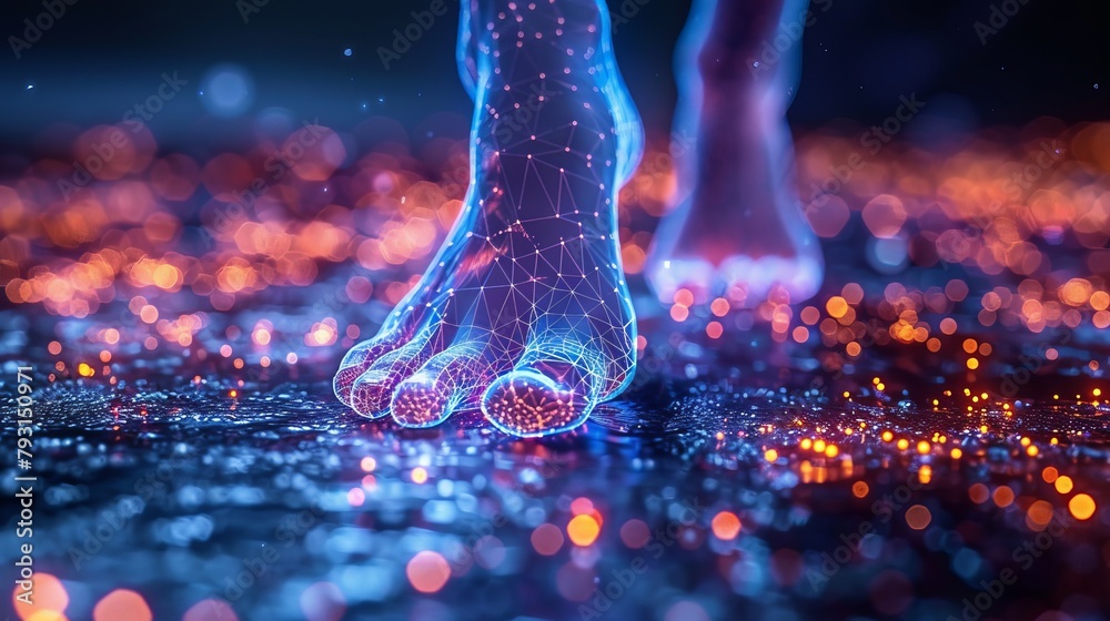 Human feet toe 3D low poly render. Medicine poster triangle point line ...