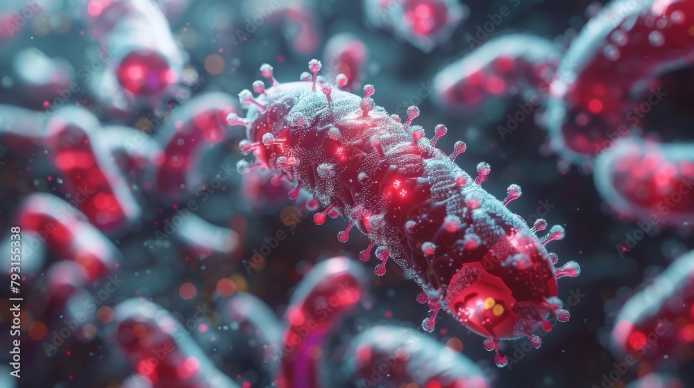A 3D render of bacteria 3D low poly compound probiotics. Microorganism ...