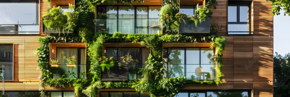 Sustainable building exterior made of recycled materials, featuring ...
