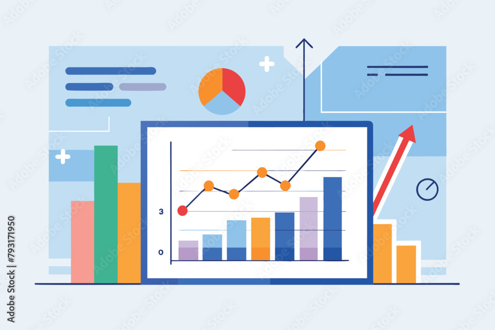 Screen of a computer showing a bar graph, indicating data trends or statistics, Fixed data input ...