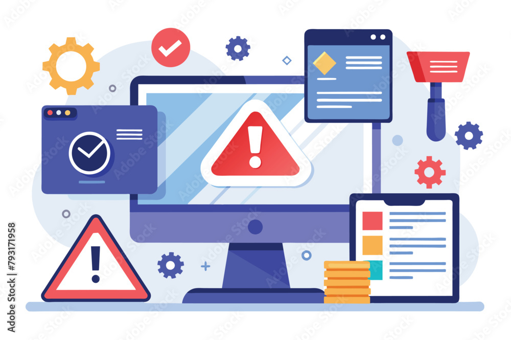 Computer Monitor Showing Warning Sign, fixing errors and warnings on ...