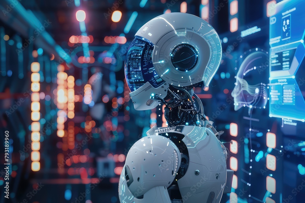 A warrior-soldier of the future cyborg in cyberpunk, futuristic, high ...