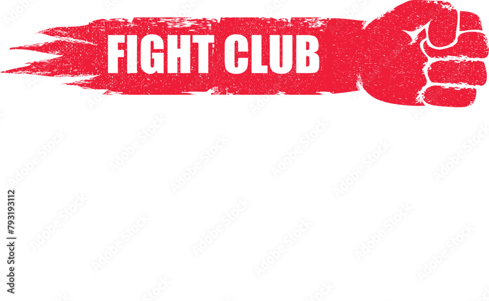 fight club vector red logo or label with grunge red man fist isolated ...