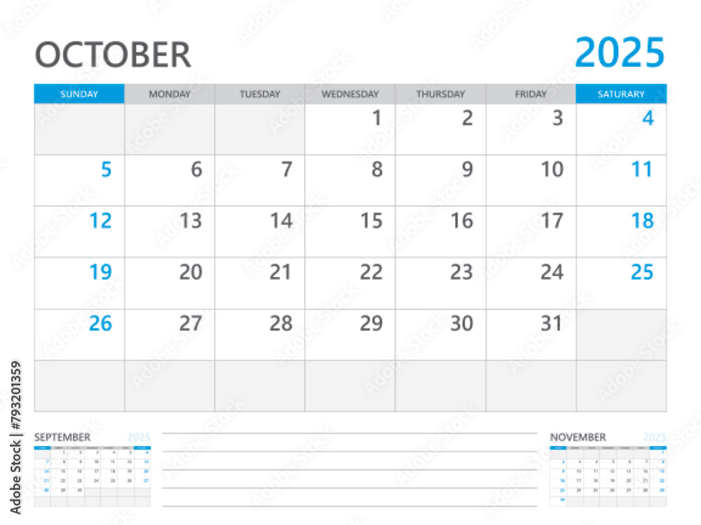 October 2025 year, Calendar planner 2025 and Set of 12 Months, week ...