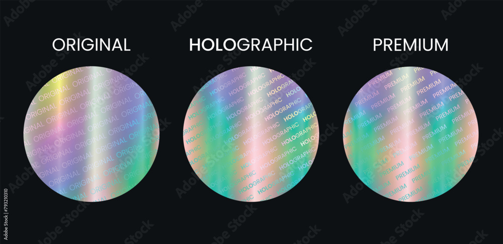 Set of bases, color holographic sticker templates, holographic effect ...