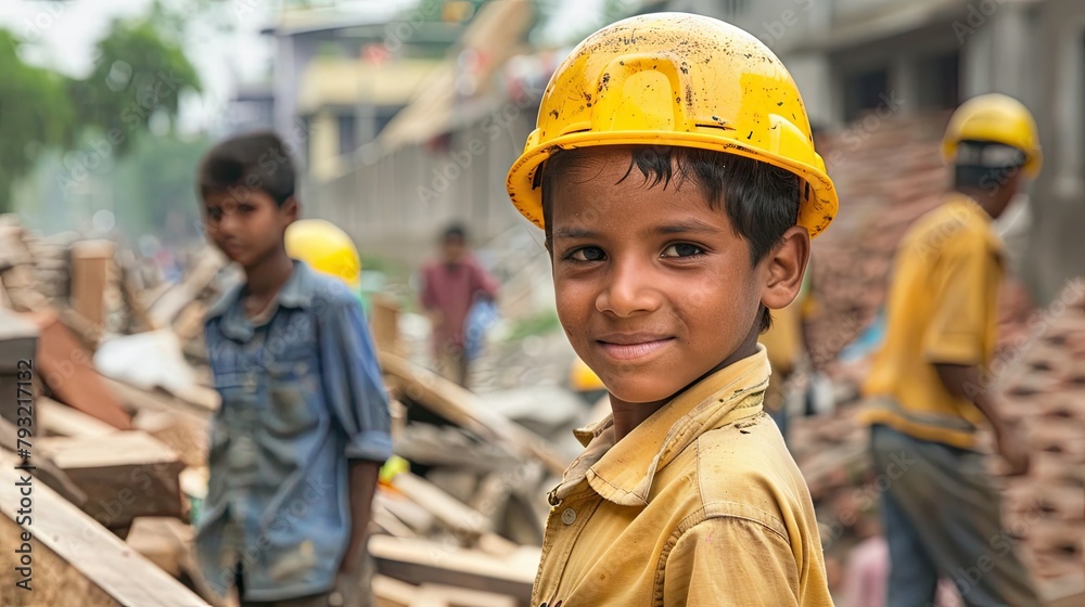 Boys are often found engaging in laborious tasks at construction sites ...