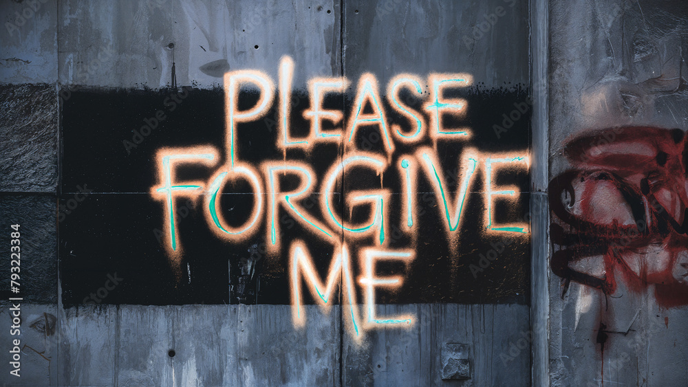 Rough grunge textured urban wall with spray painted graffiti word ...