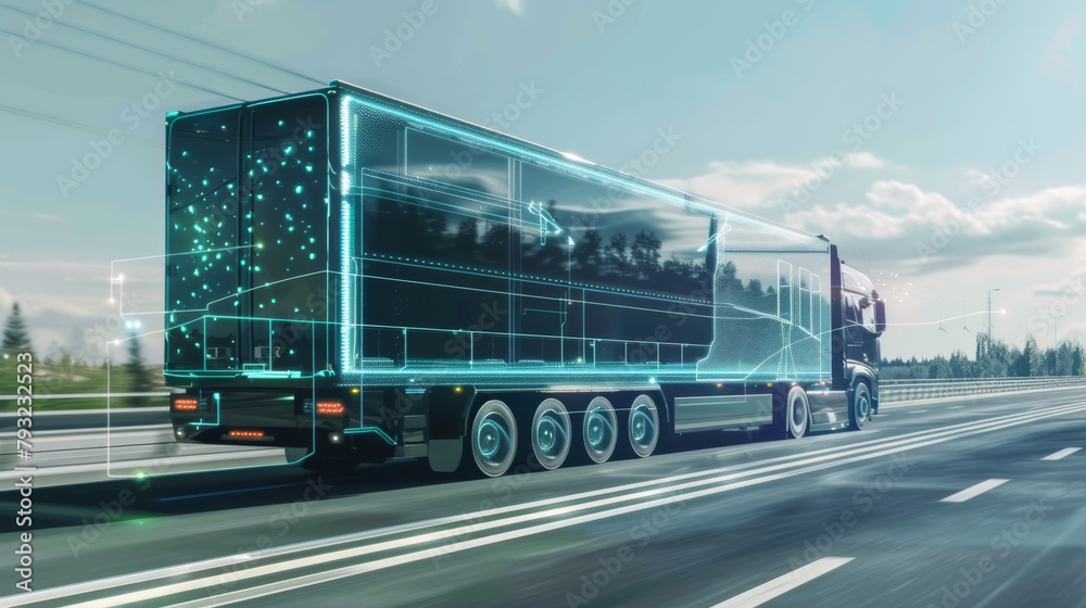 Futuristic Technology Concept: Autonomous Self-Driving Lorry Truck with ...