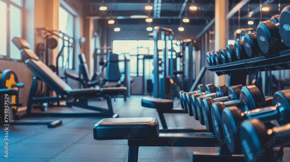 A modern gym interior equipped with the latest fitness machines ...