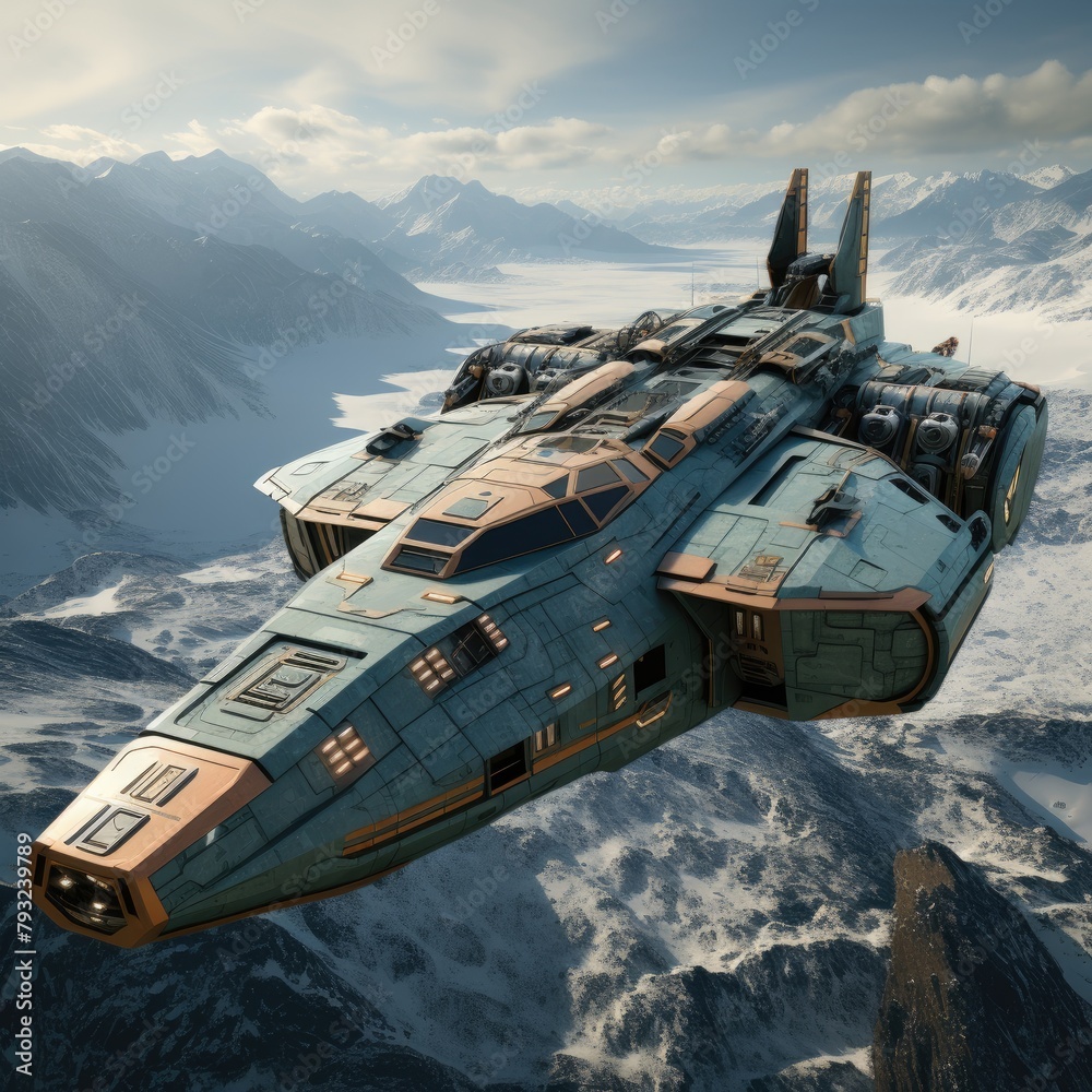 Foto de Model of a flying warship of the future. Spaceship 3D model for ...