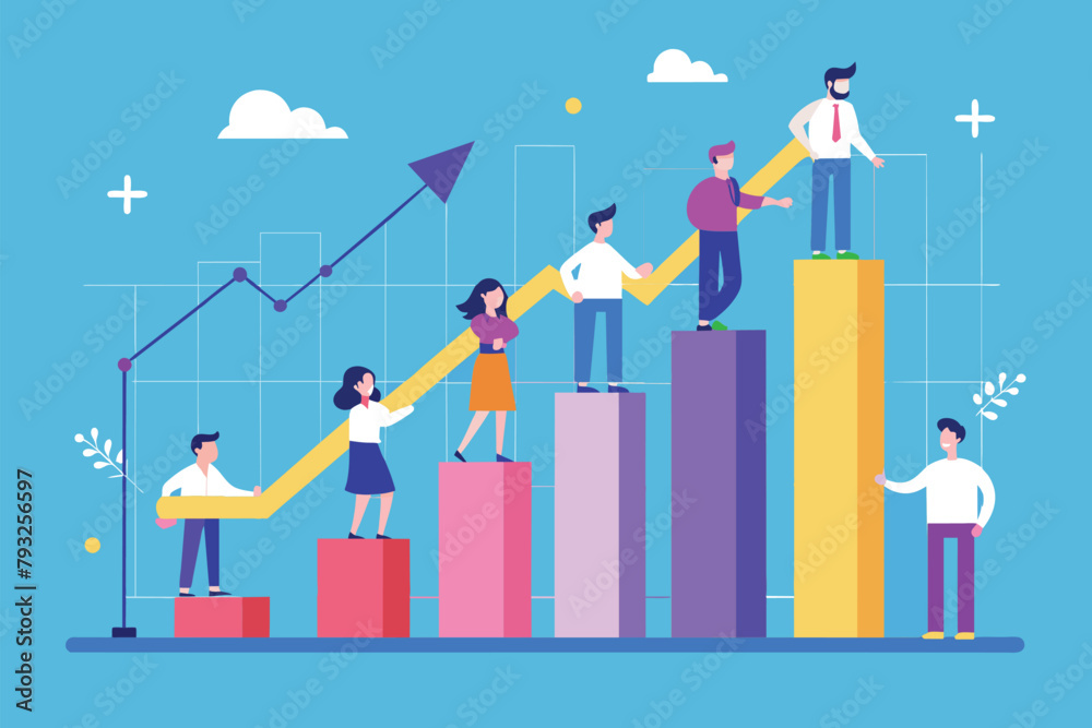 People standing on a bar chart, indicating growth and data analysis ...